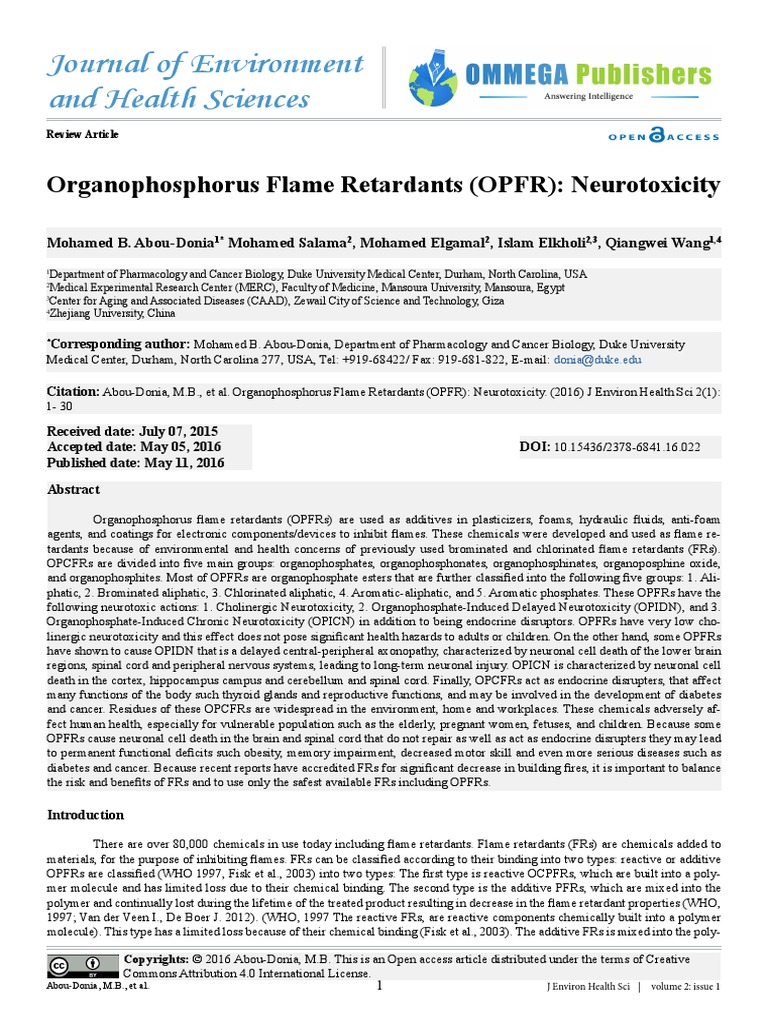 Organophosphorus Flame Retardants (OPFR) Neurotoxicity | PDF ...