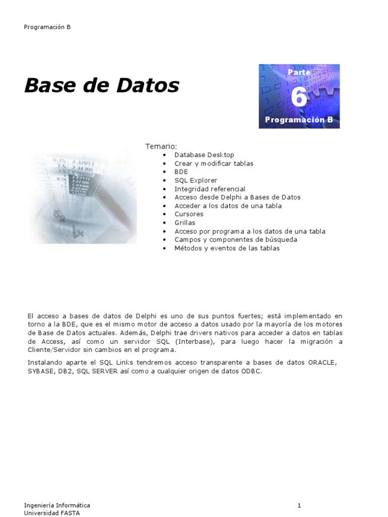 Base de Datos Desde Delphi ++ | PDF | Tabla (base de datos) | SQL
