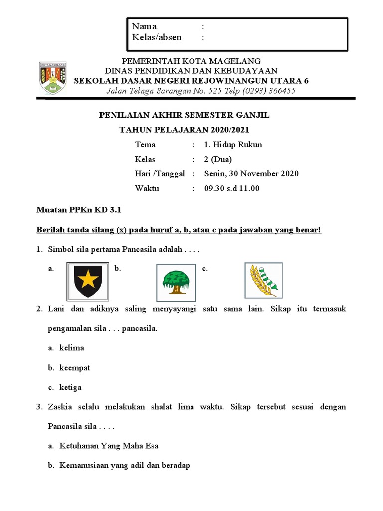 Soal KLS 2 Tema 1 Pas 20-21 | PDF