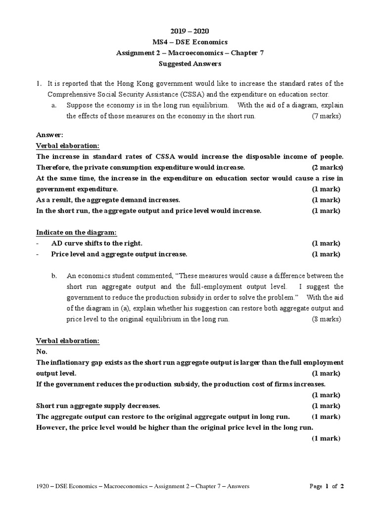 1920 DSE Econ Assignment 02 Macro Chapter 07 Answers | PDF | Aggregate Demand | Output (Economics)