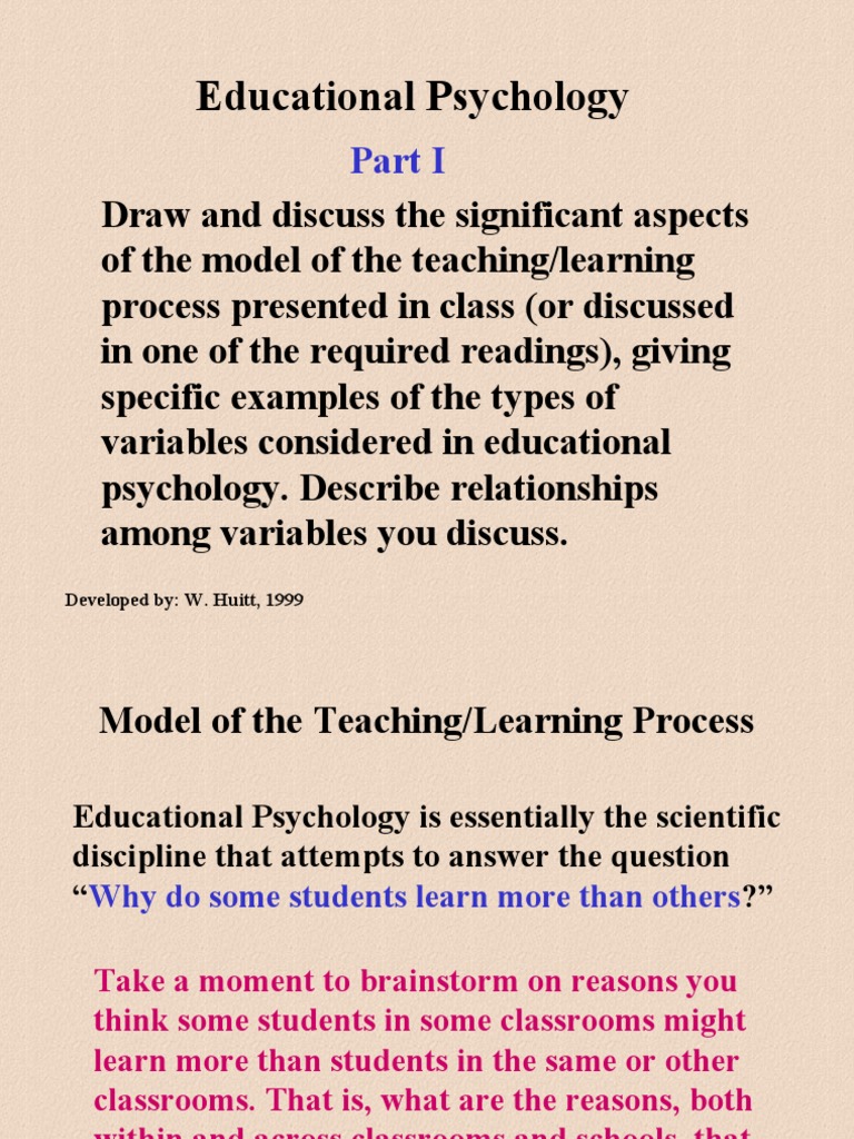 Educational Psychology: Developed By: W. Huitt, 1999 | PDF | Teaching ...