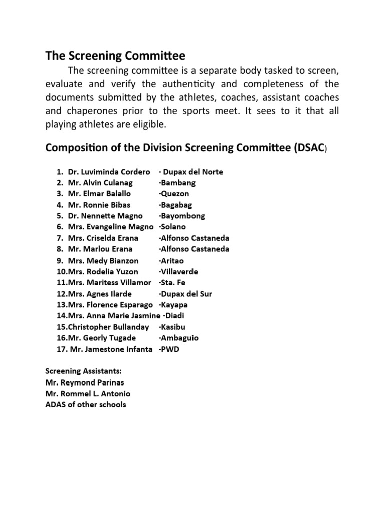 Composition of The Division Screening Committee (DSAC | PDF ...