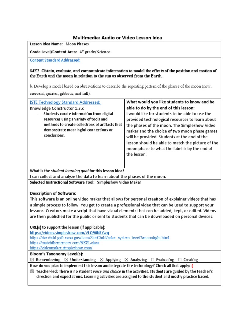 Moon Phases Lesson Plan | PDF | Learning | Teachers