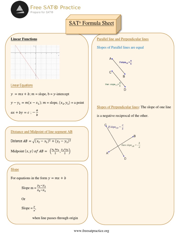 SAT Formula Sheet: Linear Functions | Descargar gratis PDF | Angle | Sine