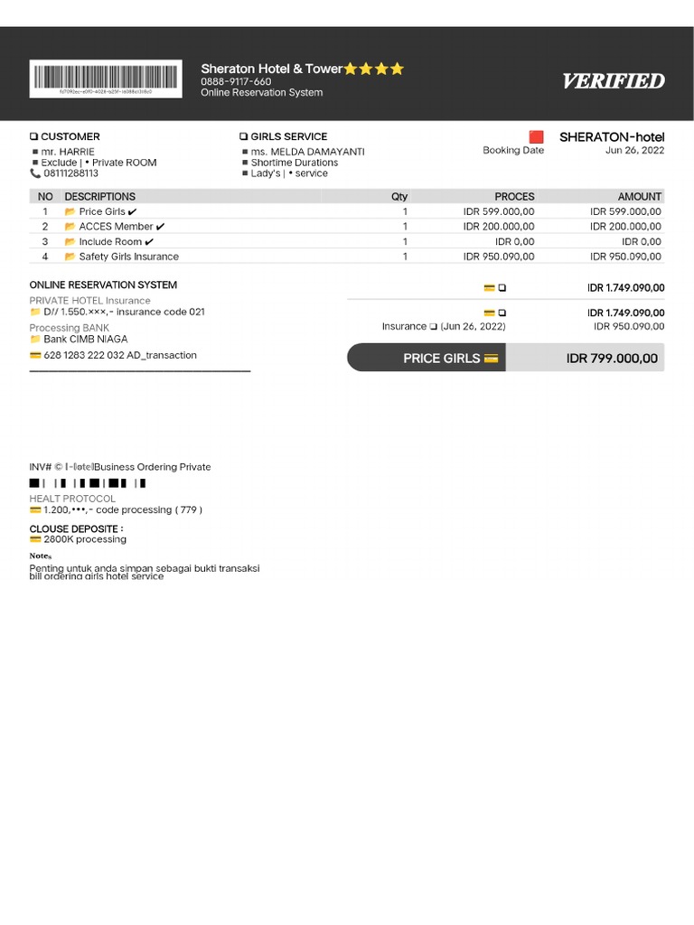 Invoice SHERATON Hotel | PDF