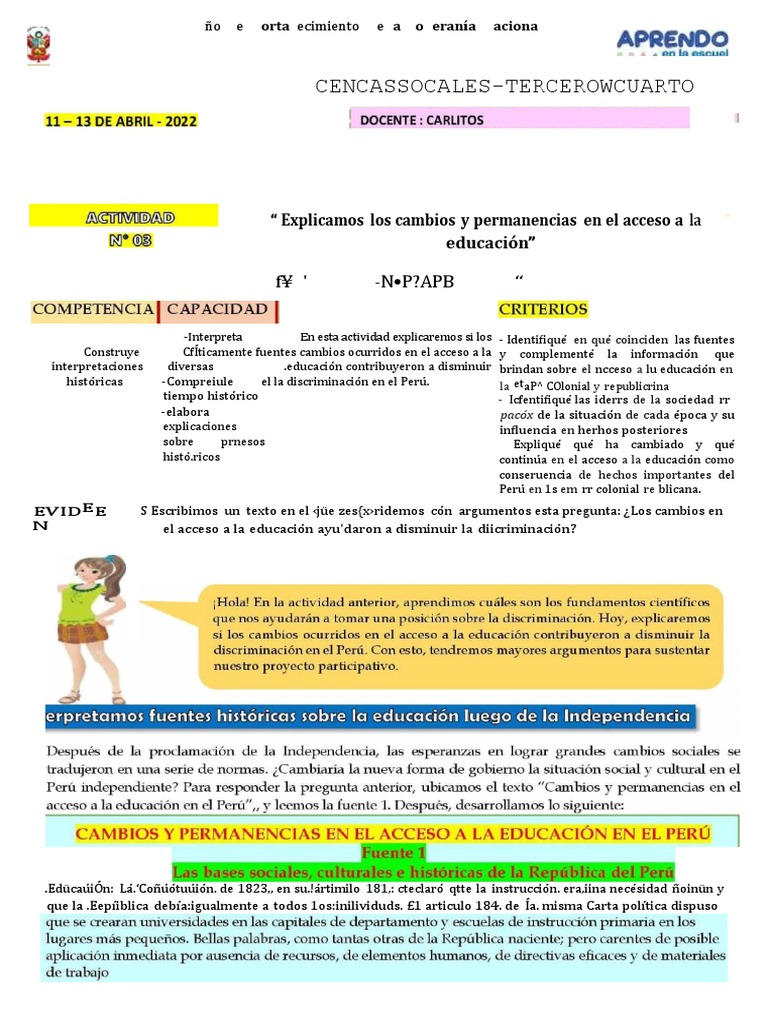 Experiencia de Aprendizaje 1 - Ciencias Sociales - Actividad 3 - 3ero y 4to Grado - 2022 | PDF ...
