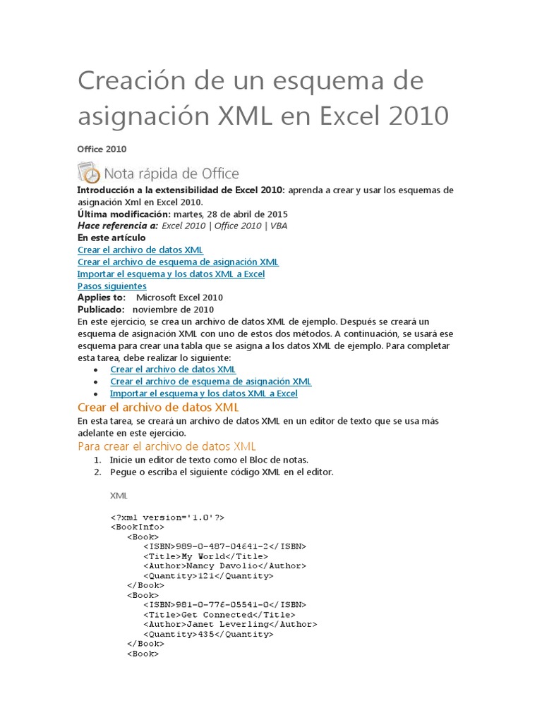 Creación de Un Esquema de Asignación XML en Excel 2010 | PDF ...