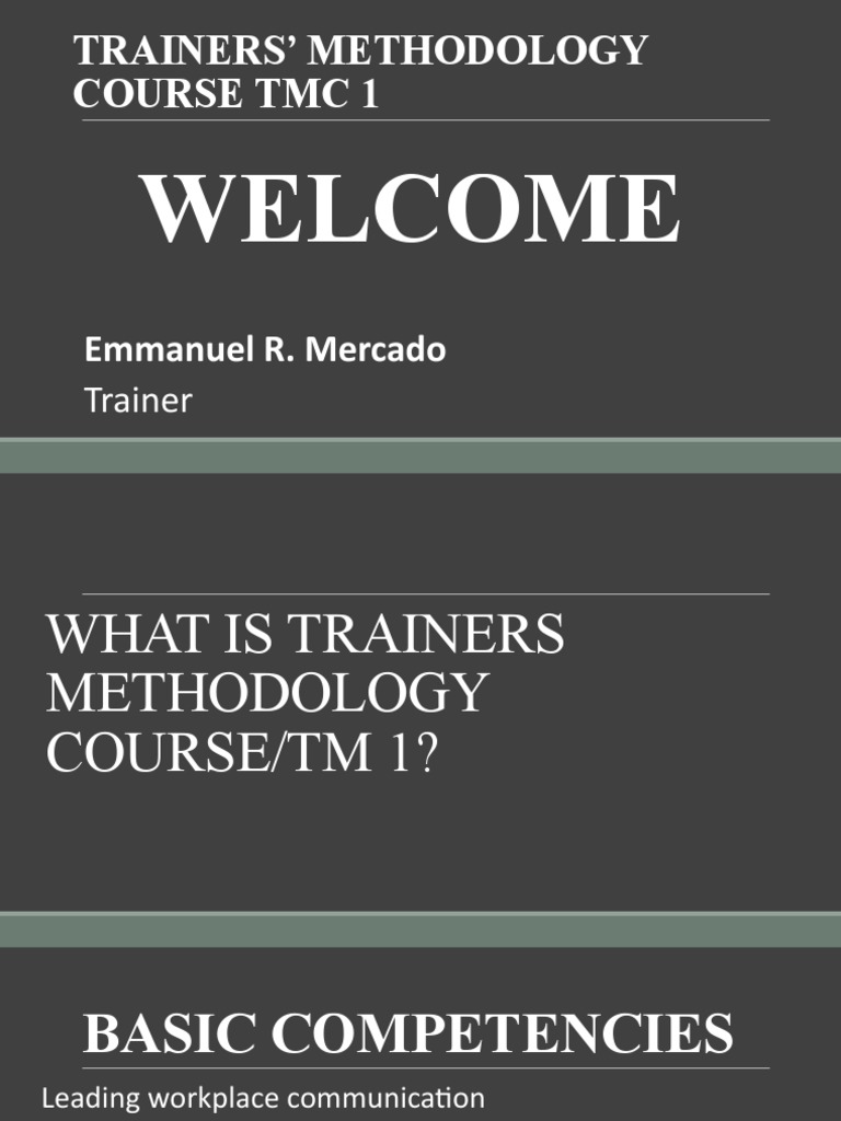 Trainers' Methodology Course TMC 1: Welcome | PDF | Educational ...