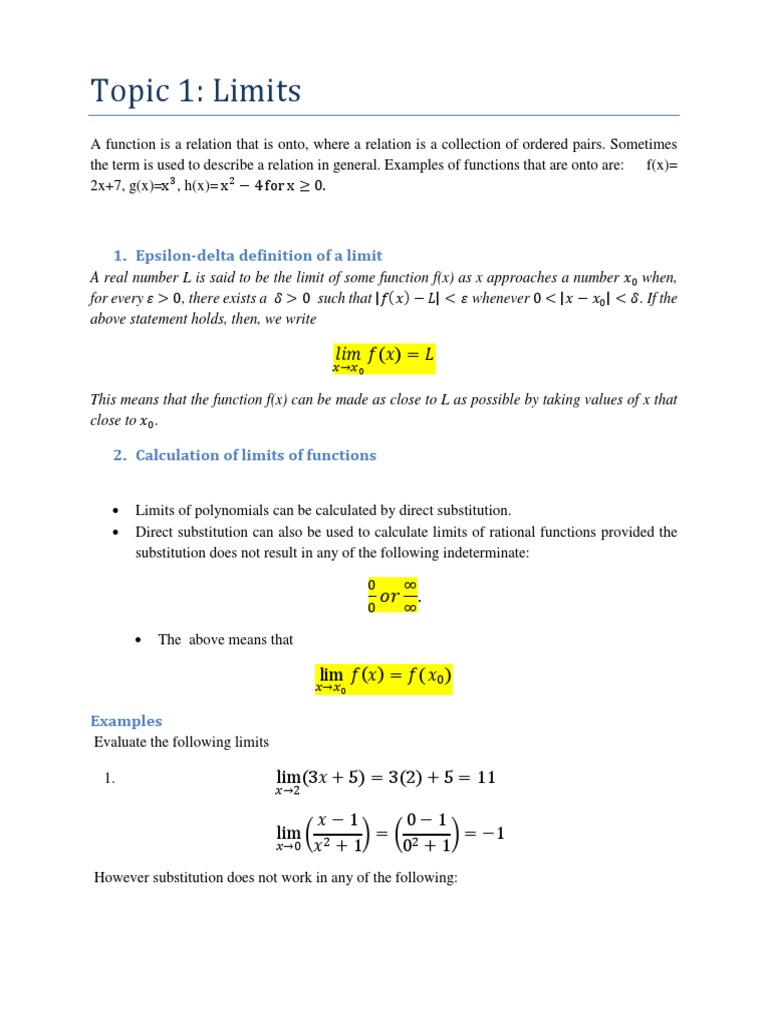 Topic 1: Limits: 1. Epsilon-Delta Definition of A Limit | Download Free ...