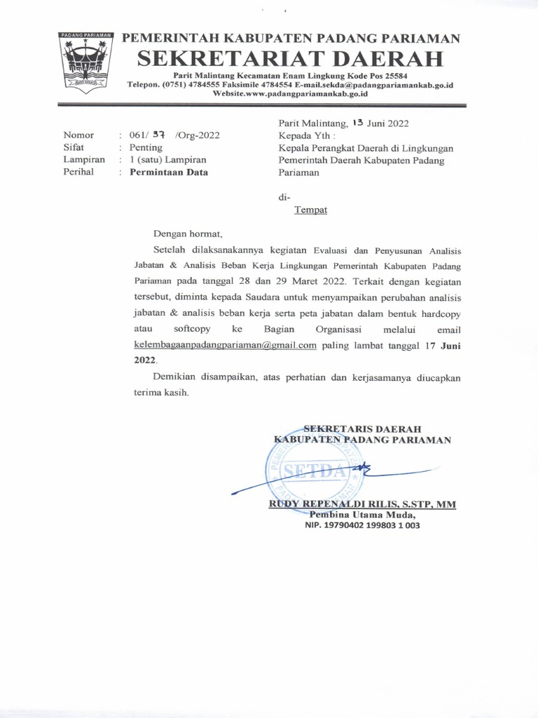 Surat Permintaan Data Peta Jabatan dan Anjab ABK 2022 | PDF