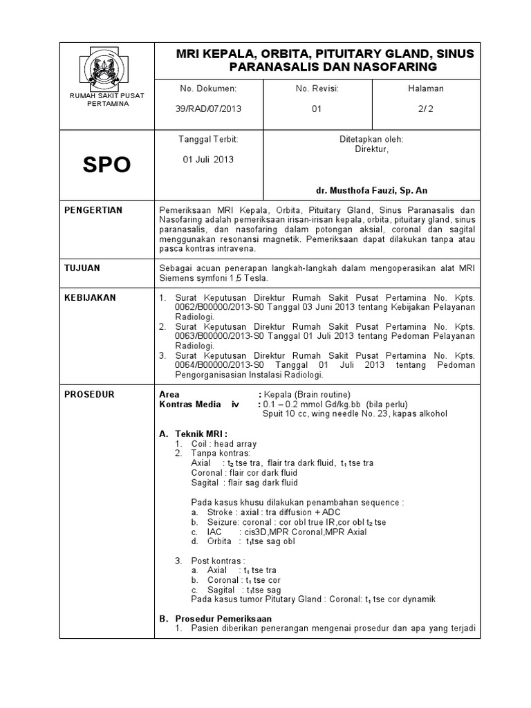 Pemeriksaan MRI Kepala, Orbita, Pituitary Gland Sinus Paranasalis Dan ...