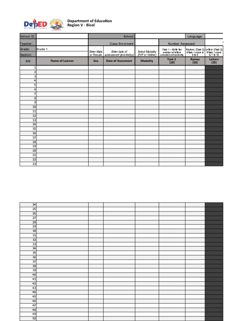 G1 BoSY CRLA Scoresheet - v4 - (Teachername - Schoolname) | PDF | Linguistics | Cognition