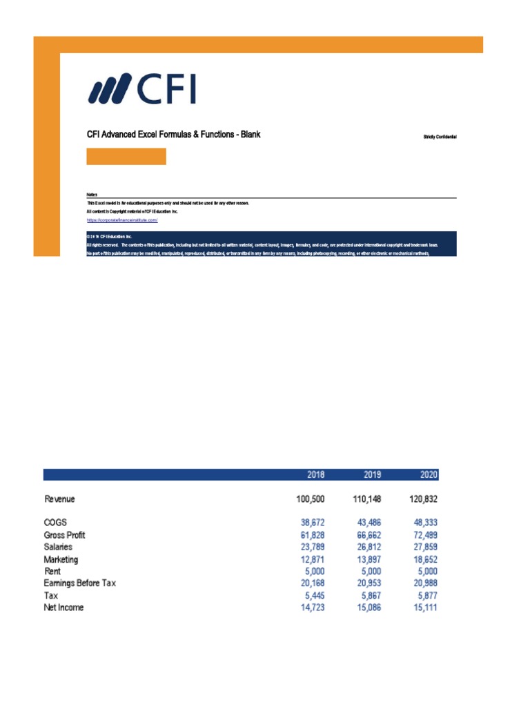 CFI Advanced Excel Formulas & Functions - Blank | PDF | Revenue | Gross Income