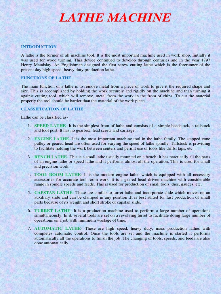 Lathe Machine 1s | PDF | Metalworking | Crafts