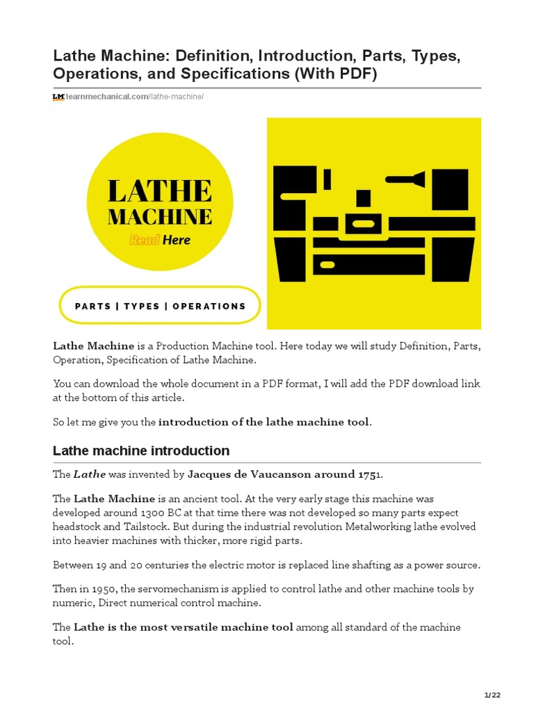Lathe Machine: Definition, Introduction, Parts, Types, Operations, and ...