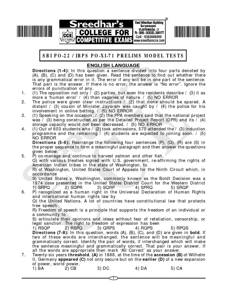 Model Test 22 | PDF | Mars | Freedom Of Speech