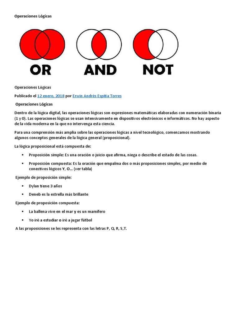 Operaciones Lógicas | PDF | Proposición | Aritmética