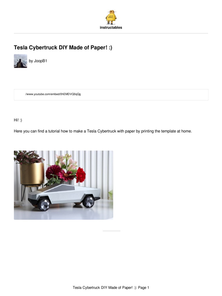 Tesla Cybertruck DIY Made of Paper | PDF | Motor Vehicle | Manufactured ...