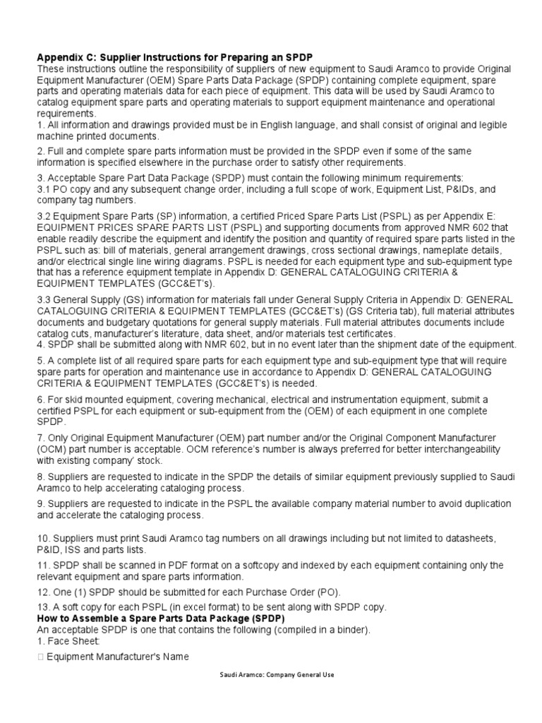 Appendix C: Supplier Instructions For Preparing An SPDP: How To ...