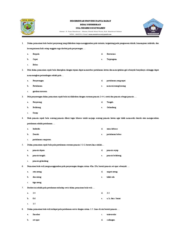 Soal US Penjas 2022 | PDF