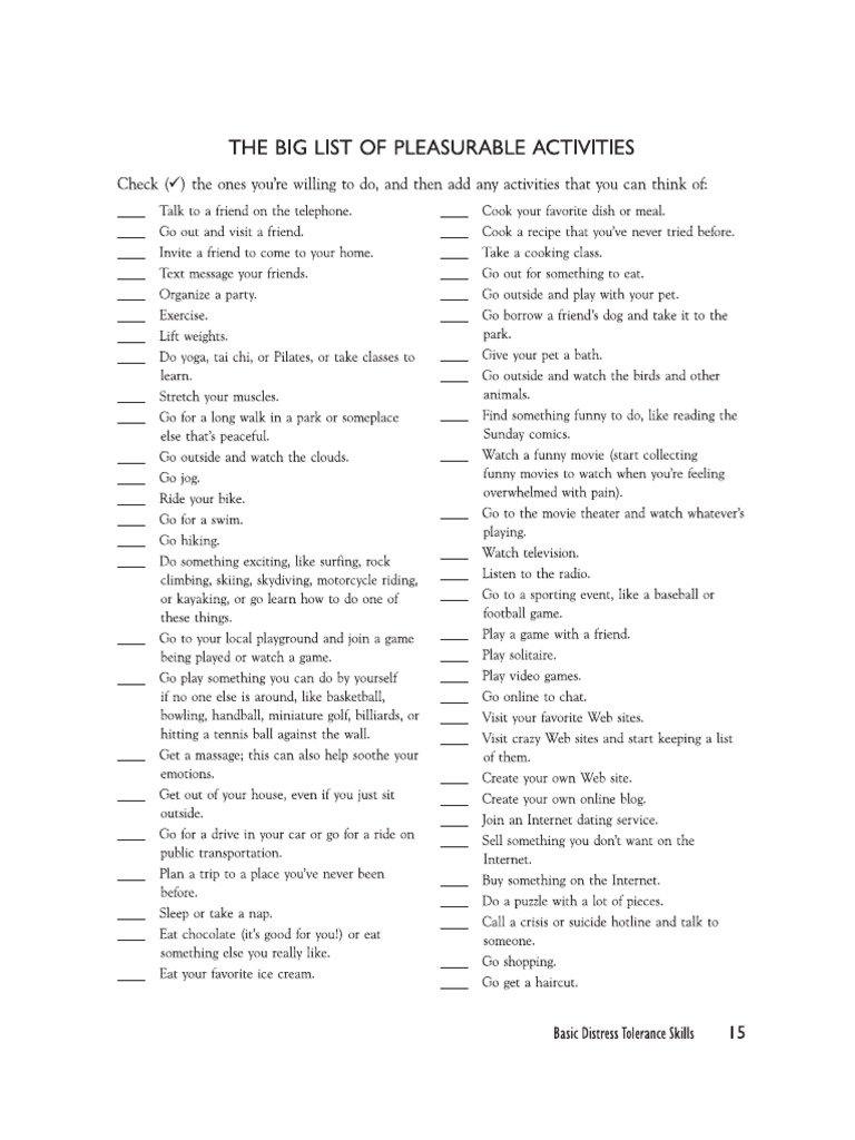 DBT Pleasurable Activities | PDF