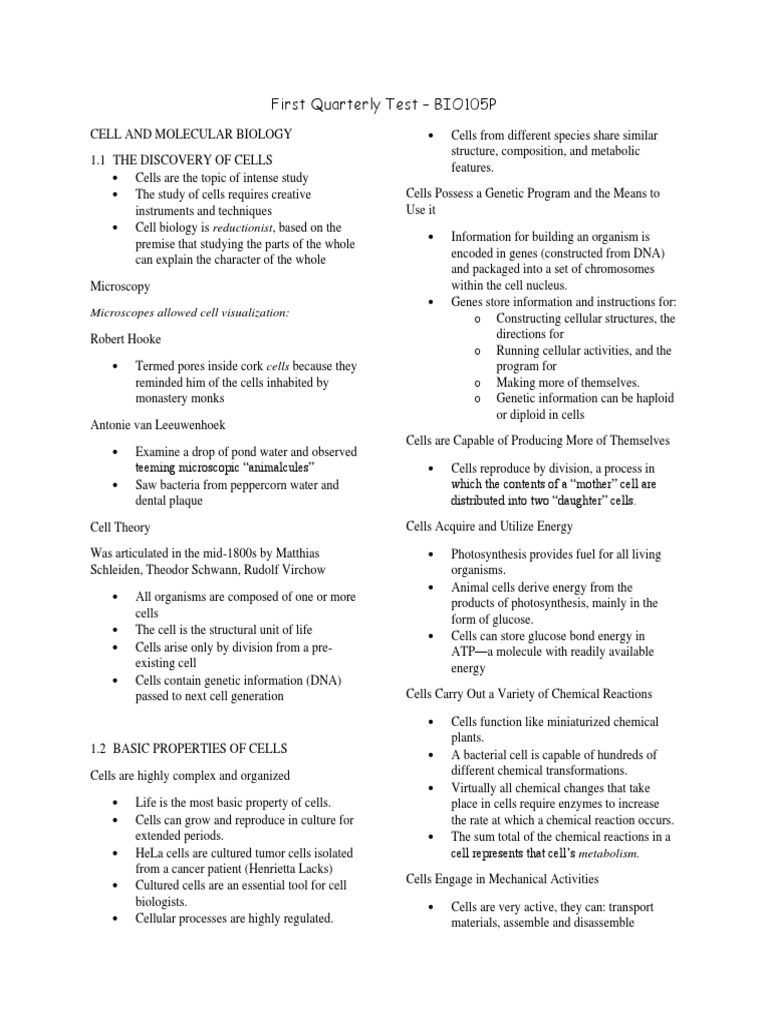 Reviewer For General Biology (Cells) : Grade 11 STEM | PDF | Cell ...