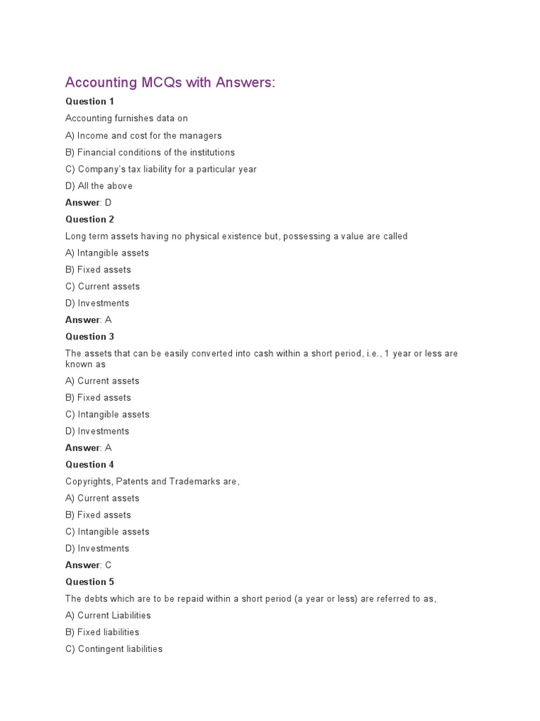 Accounting MCQs with Answers Guide | PDF | Debits And Credits | Equity ...