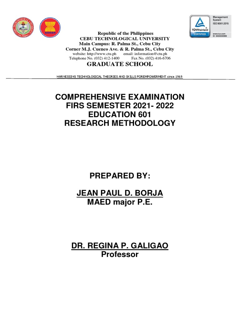 Educ 601 - Research Methodology | PDF | Thesis | Data