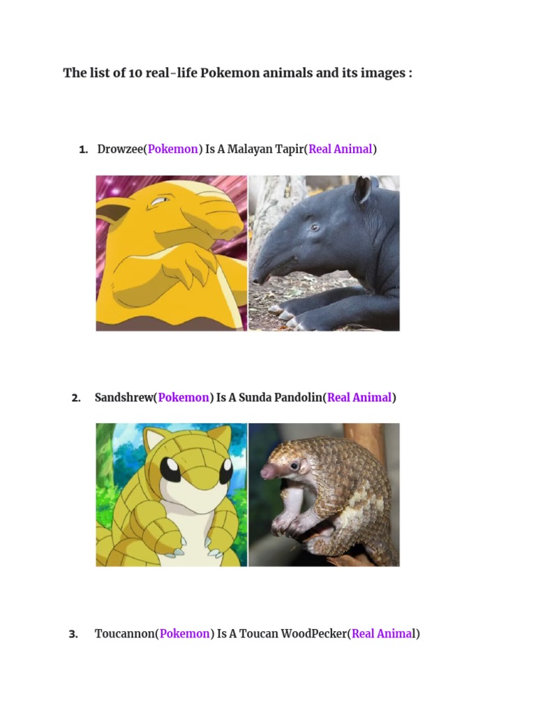 10 Real-Life Pokemon Animals and Its Images | PDF