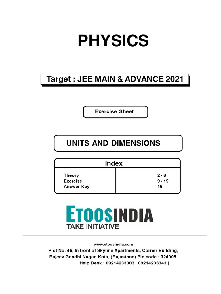UNIT AND DIMENSION (JEE Sheet) | PDF | Velocity | Angle