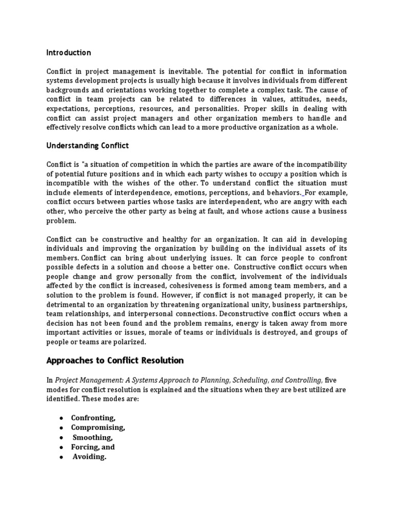 Conflict Resolution in Project Management | PDF | Conflict (Process ...