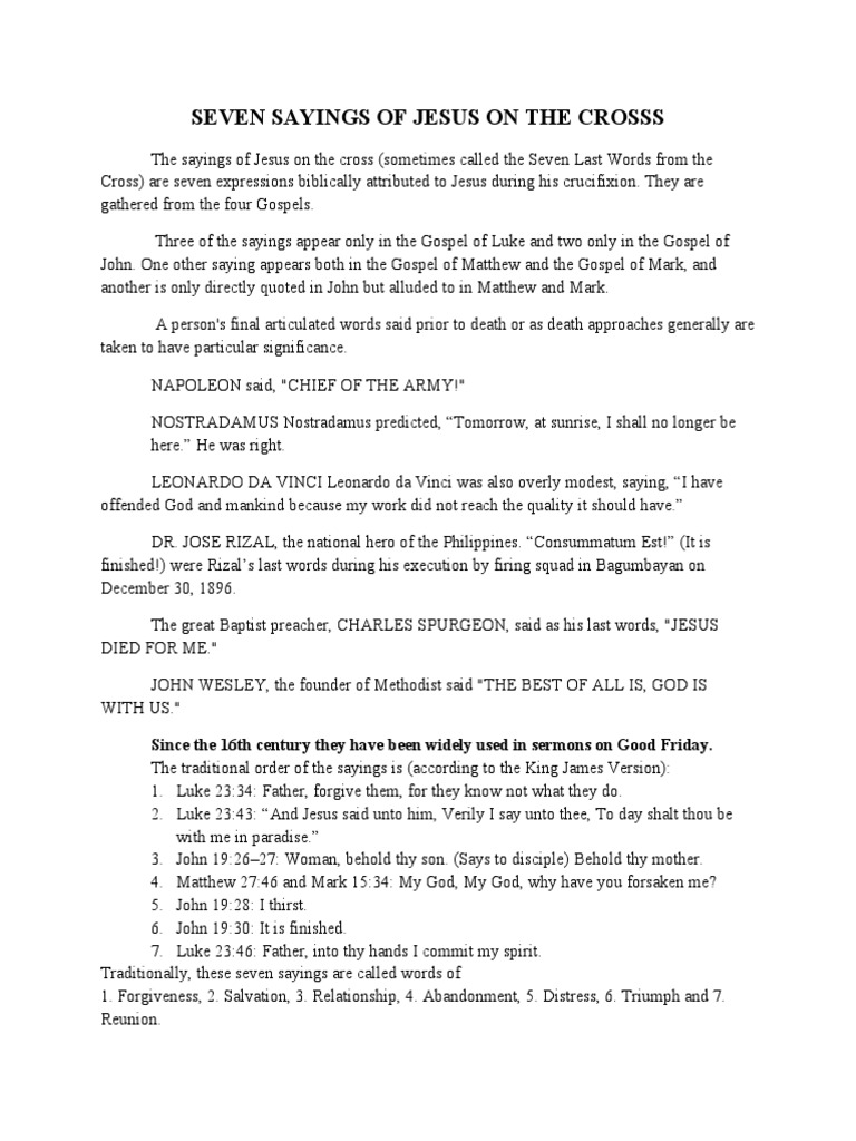 SEVEN SAYINGS OF JESUS ON THE CROSSS | PDF | Abrahamic Religions ...
