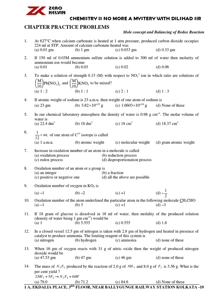 CPP Mole Concept | PDF | Redox | Ammonia