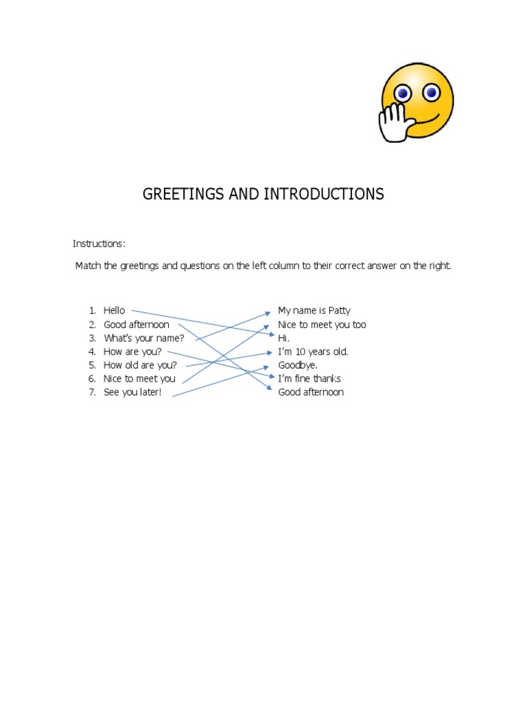 Greetings and Introductions Fun Activities Games - 29642 | PDF