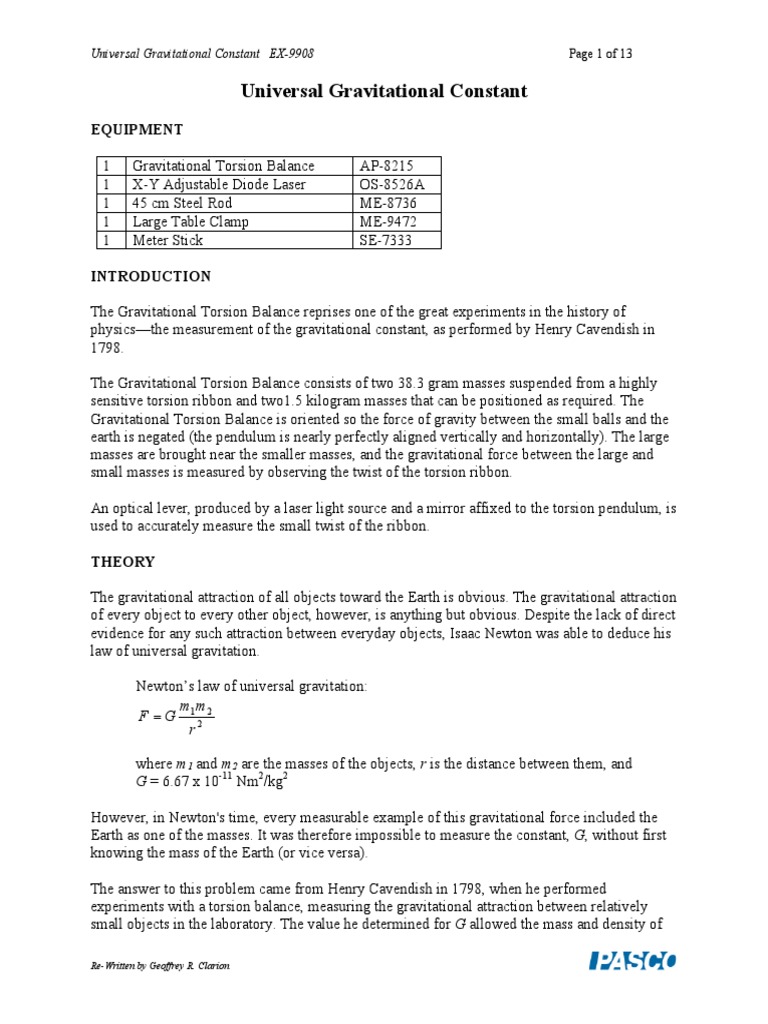 Measuring the Gravitational Constant G | PDF | Gravity | Pendulum
