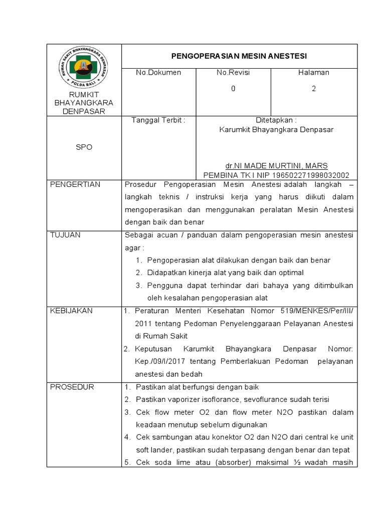 Sop Mesin Anestesi | PDF