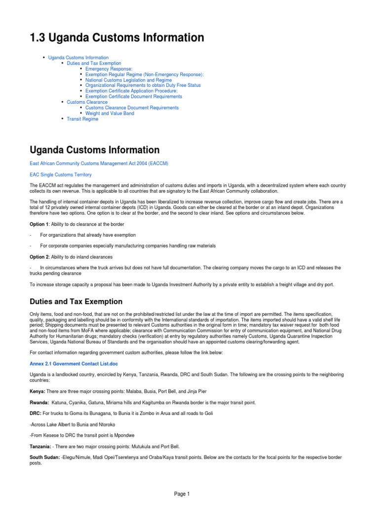 Uganda Customs Information | PDF | Customs | Non Governmental Organization