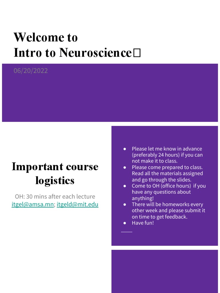 Welcome To Intro To Neuroscience | PDF | Neuron | Nervous System
