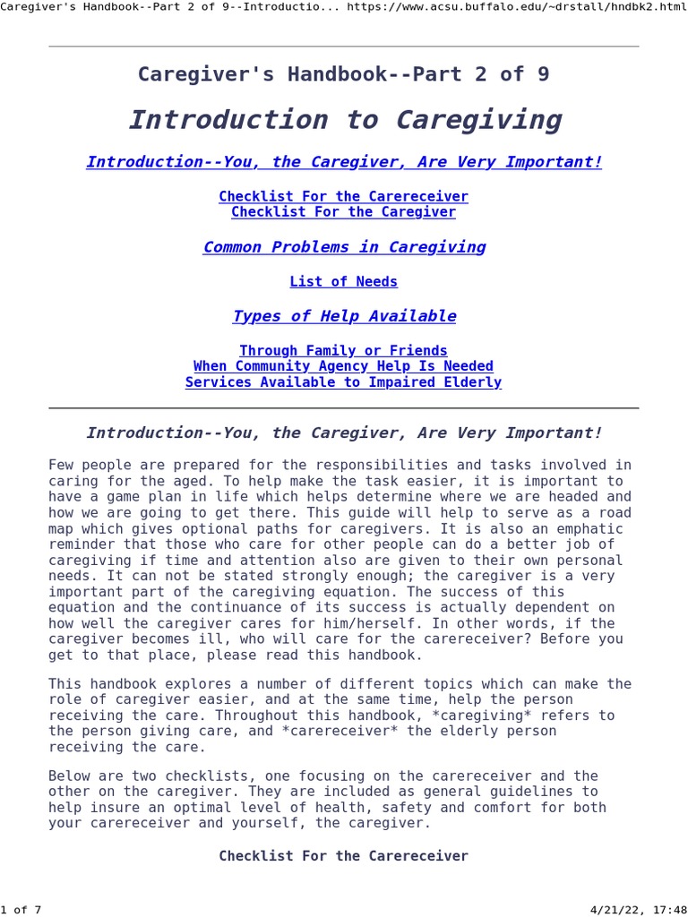 Caregiver's Handbook - Part 2 of 9 - Introduction To Caregiving | PDF ...