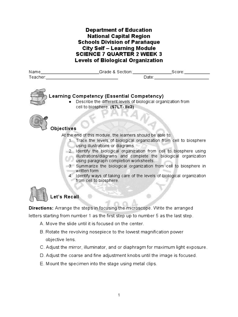 Science G7 Q2 W3 MOD | PDF | Biology | Tissue (Biology)