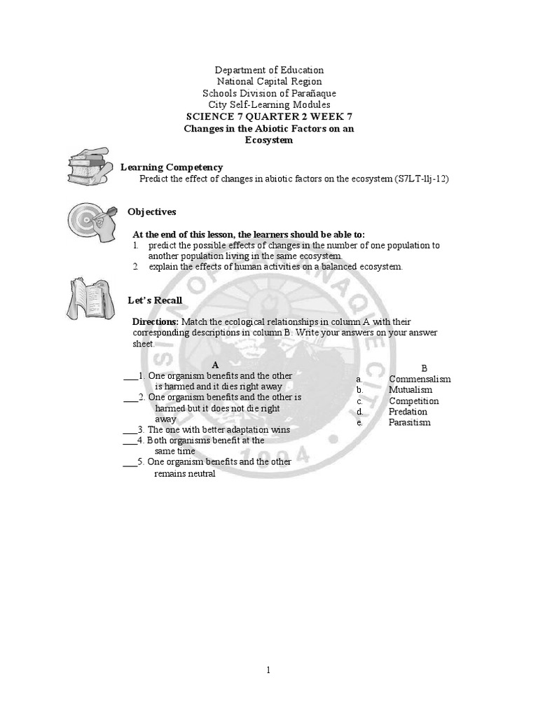 Science G7 Q2 W7 MOD | PDF | Ecosystem | Human Impact On The Environment