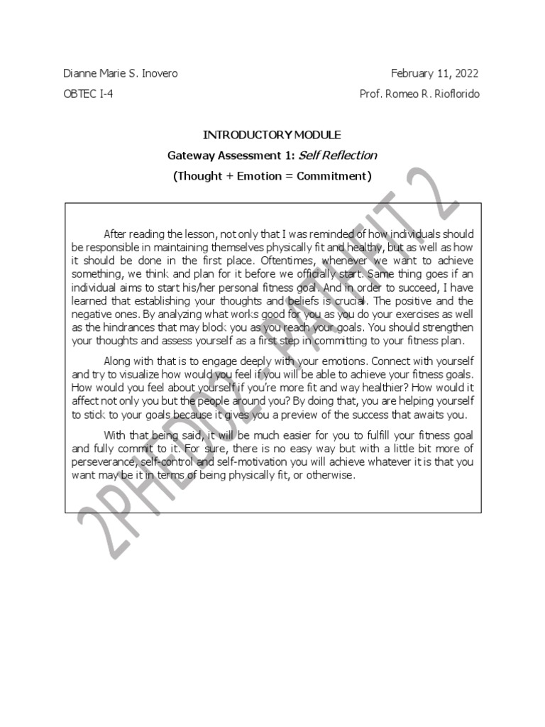 Introductory Module Gateway Assessment 1: Self Reflection (Thought ...