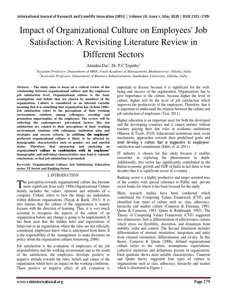 Impact of Organizational Culture On Employees' Job Satisfaction: A ...