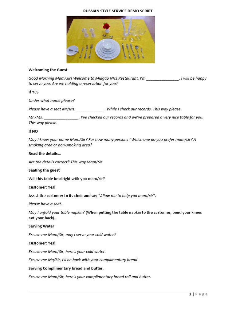 Russian Service Style Dining Script | PDF | Salad | Soup