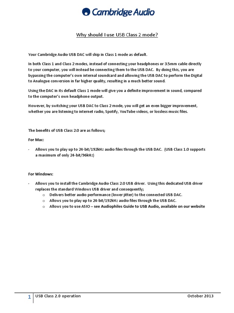 Why Use Class 2 USB Mode | Download Free PDF | Usb | Digital To Analog ...