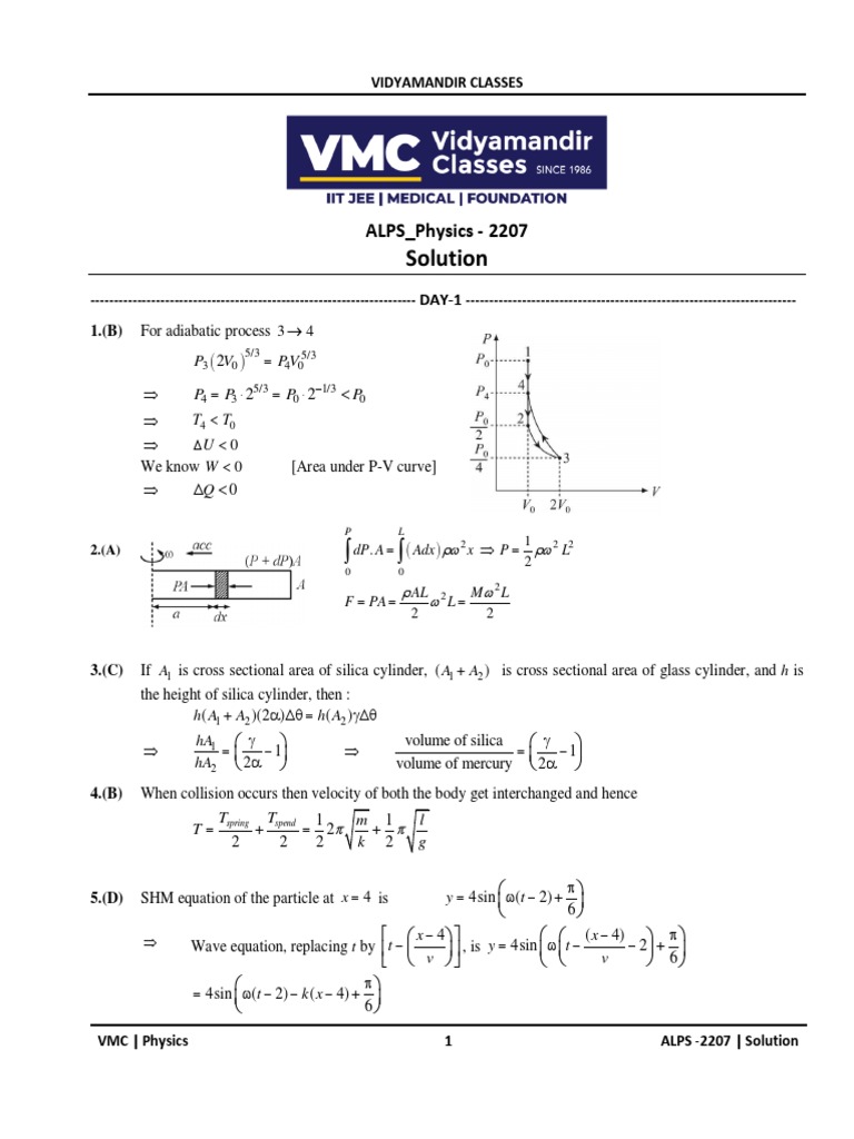 Physics Advanced Level Problem Solving (ALPS-7) - Solution | PDF | Applied And Interdisciplinary ...