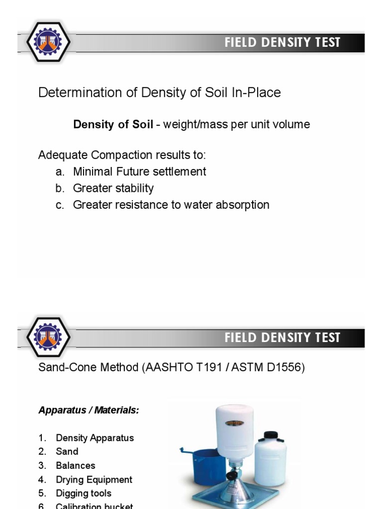 Determination of Density of Soil In-Place | PDF | Density | Soil Science