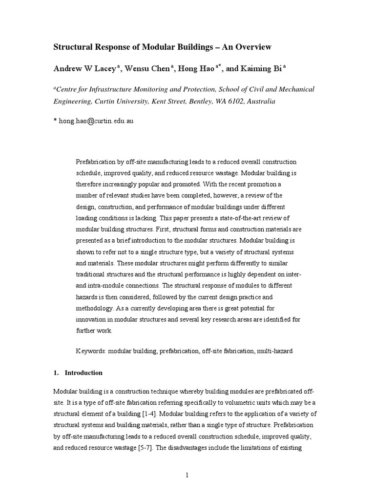 Structural Response of Modular Buildings - An Overview | PDF ...