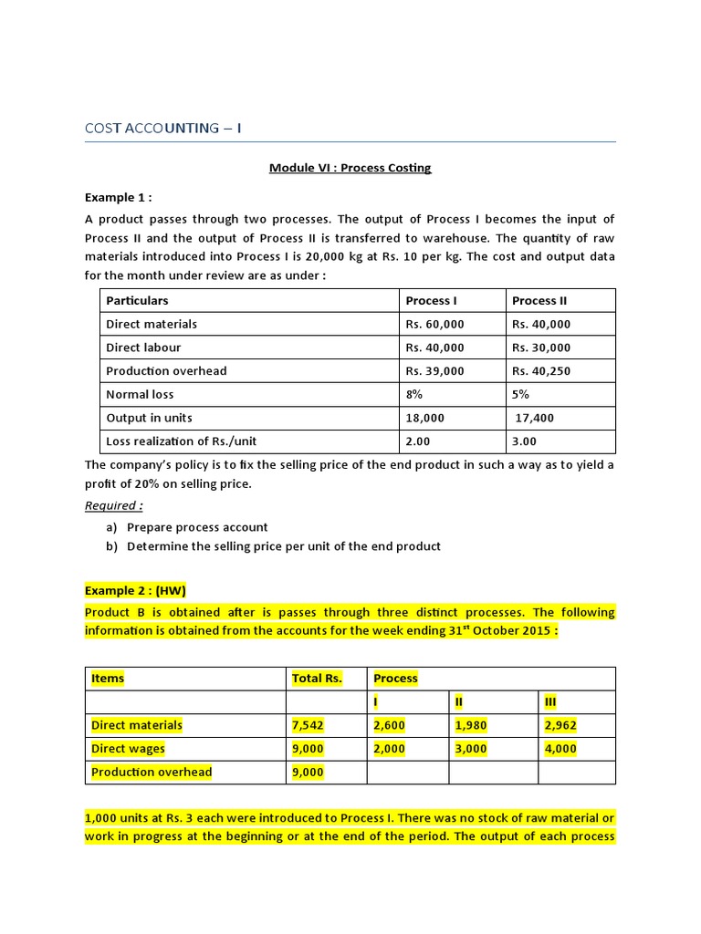 PROCESS COSTING_CW_Examples (2) (5) | PDF | Cost | Output (Economics)