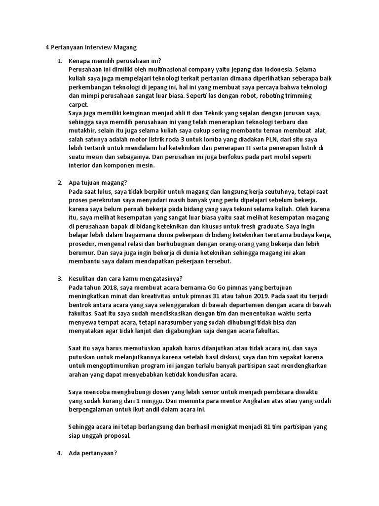 4 Interview Magang | PDF | Karier & Perkembangan | Ilmu Sosial